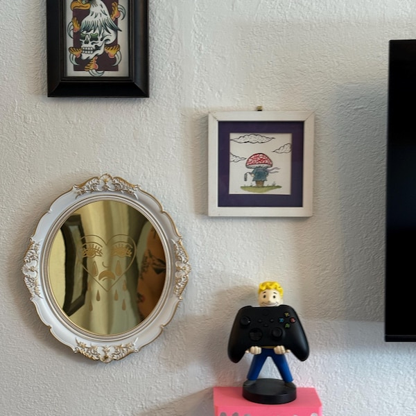 Engraved Glass Mirror With Sacred Heart Design, Sacred Heart Artwork ...