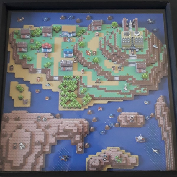 Pokemon Fanart - Kanto Map - 3D Framed Shadow Box Diorama Wall Art ...