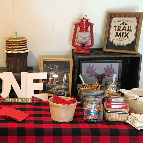 Trail Mix Bar Sign, Make Your Own Trail Mix Lumberjack Style Decor, Red ...