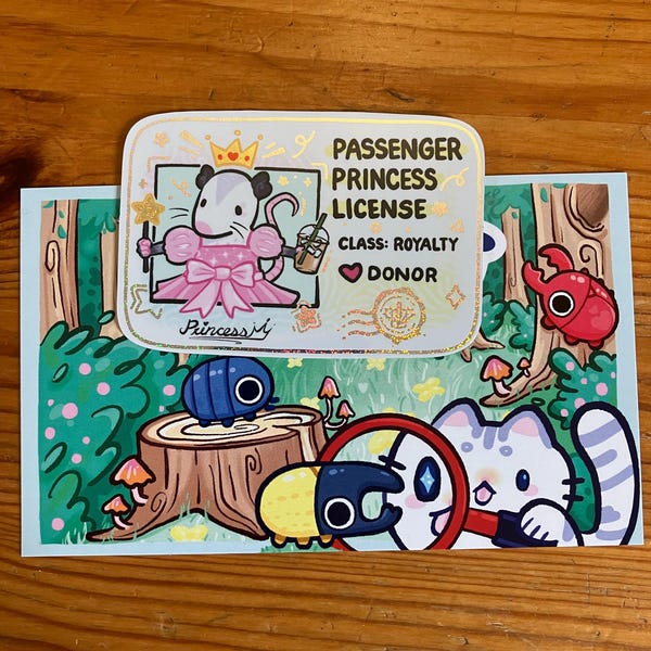 Passenger Princess License Holographic Waterproof Sticker Cute Opossum ...
