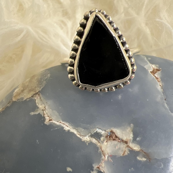Art Deco Black Obsidian Ring - 925 Solid Silver Ring - Raw Gemstone ...