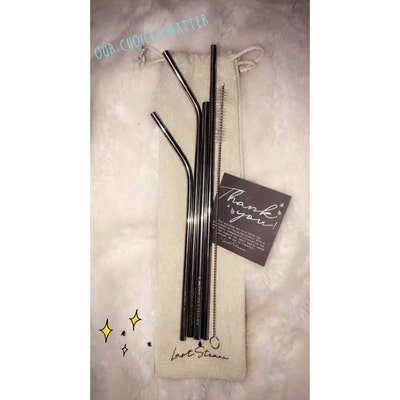 6 Piece Silver Stainless Steel Straw Silver Metal Straw Party Straw Eco ...