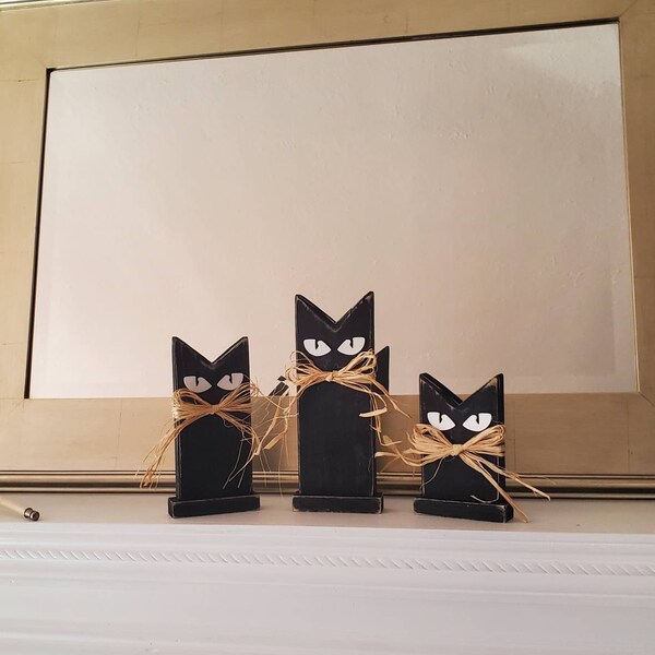 Halloween Decor. Black Cat. Rustic Black Cat Halloween Decor 3 Pc Set ...