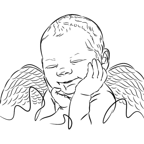 Custom Father Memorial Portrait, Angel Wings Drawing With Halo ...