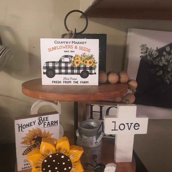 Sunflower Truck Sign, Black and White Check Truck Sign, Country Market ...