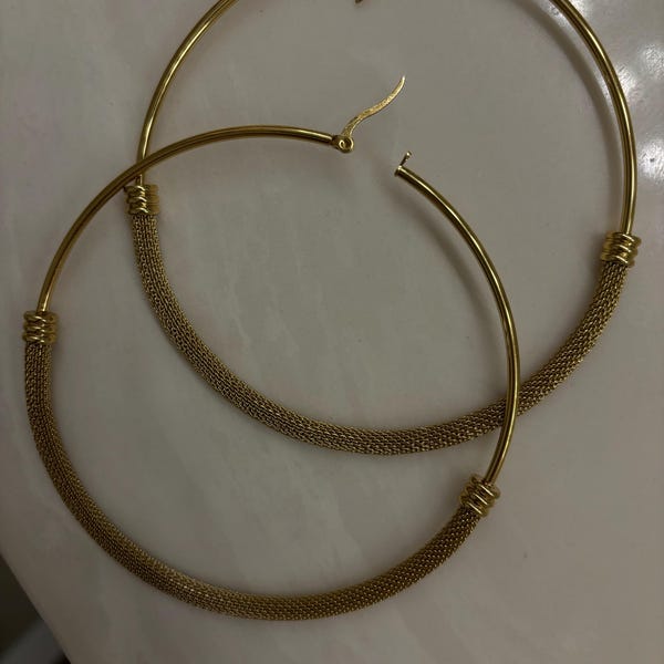 1 Pair of 3" Oversized Big Gold Tone Chunky Wide Flat / Curved Tube ...