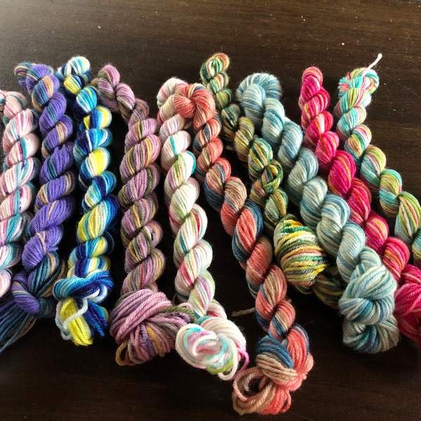 Hand Dyed Yarn 10 Gram Mini Skeins Mystery Mini 10 Pack Set 46 Yard ...