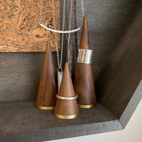 Wood Ring Cone, Wood Jewelry Display, Walnut Ring Displays, Ring Holder ...