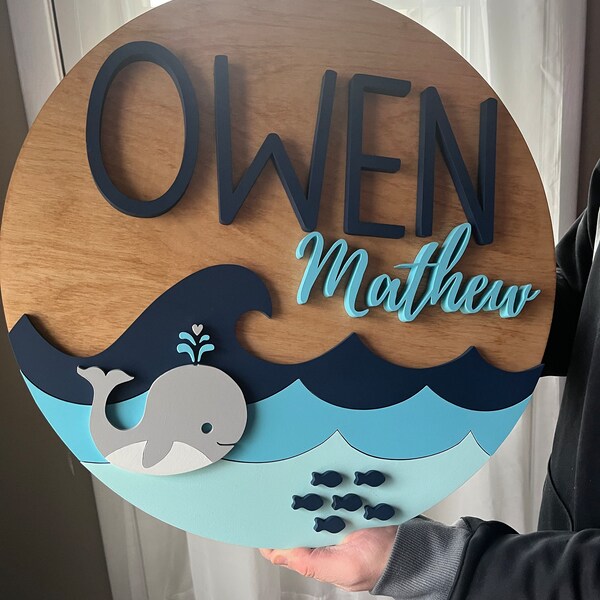 Ocean Whale Theme Wooden Name Sign |12" 18" 24" 30" | Nursery Name Sign ...