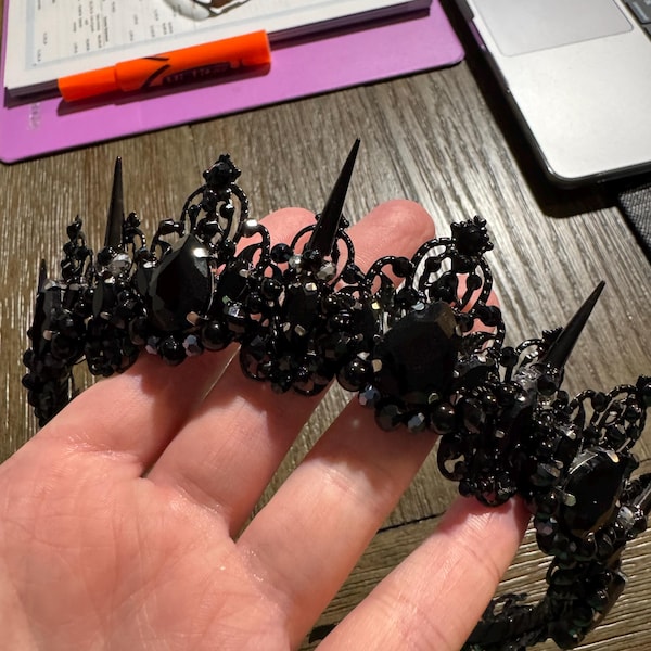 Black Wedding Crown, Gothic Wedding Crown, Spike Crown Black Tiara With ...