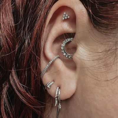 Triangle Conch Earring Tiny Geometric Cartilage Labret Triple Helix ...
