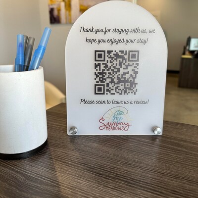 Arched QR Code Social Media Sign 6x7.75 Scannable Table Desk Signage ...