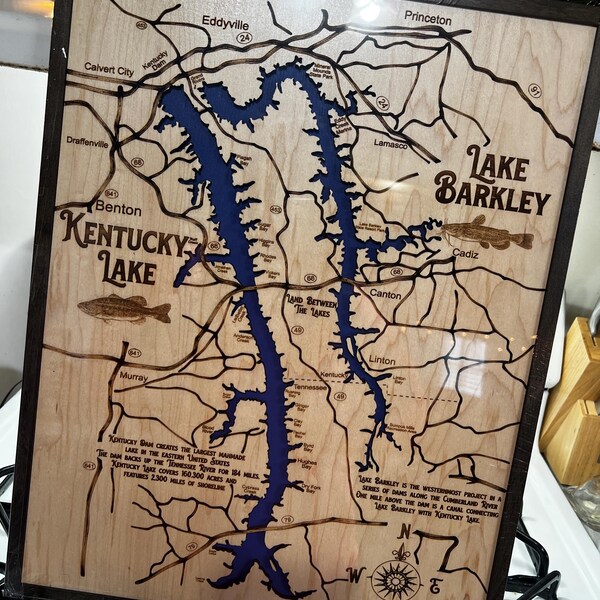 Kentucky Lake Map Lake Barkley Map Wood Wall Map Art Hanging Sign ...