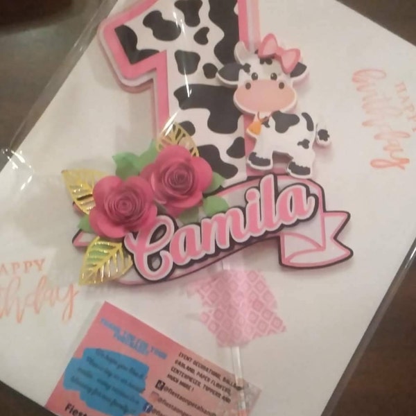 Cow Cake Topper/ Pink Cow Print Cake Topper/ Baby Cow Cake Topper/ Pink ...