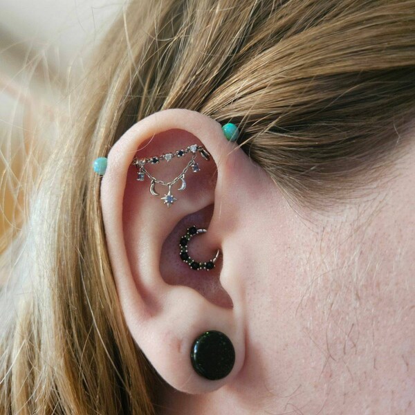 Dangle Multi-color Gemstone Chain Wrap Earring Solid 14K Gold Rainbow ...