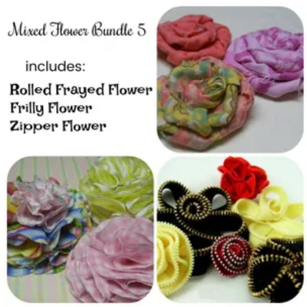 Mixed Fabric Flower Bundle 5 PDF Tutorial ... Includes 3 Flowers - Etsy