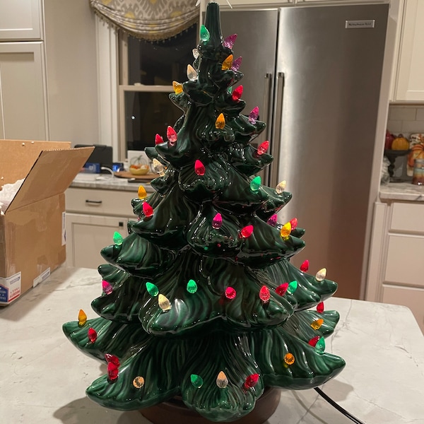 Wood Ceramic Christmas Tree Base With Light - Etsy