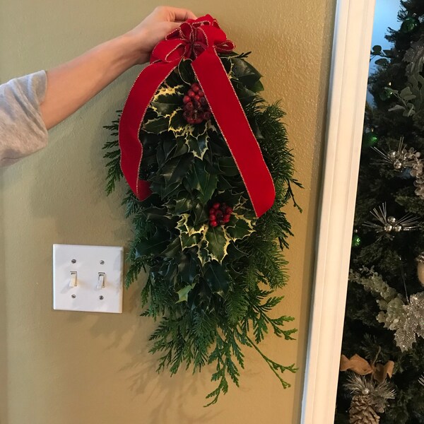 Fresh Evergreen & Holly Swag - Etsy