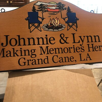 5th Wheel Custom Carved Cedar RV Family Camping Signs W Pine Trees 2 ...