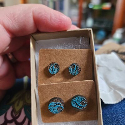 Tree Wooden Stud Earrings, Tree Earrings, Dark, Brown, Black Wood, Mens ...