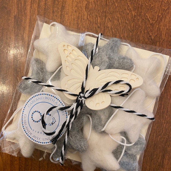 Felt Star Garland, Star Garland, Grey Star Garland, White Felt Star ...