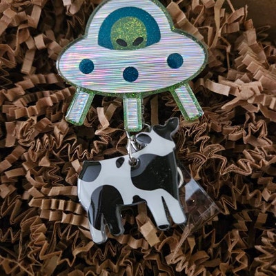 The Original UFO Alien Cow Abduction Funny Retractable Badge - Etsy