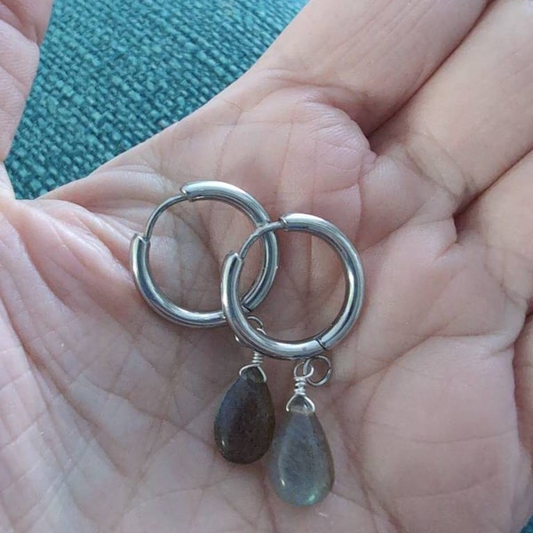 Moonstone Hoop Earrings, June Birthstone, Moonstone Jewelry, Rainbow Moonstone Studearring, Gold ...