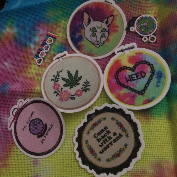 Floral Weed Marijuana Leaf Flower Embroidery Hoop Cross Stitch ...