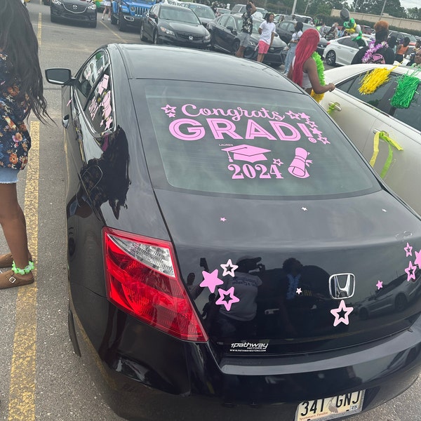 Congrats Grad! Custom Name, Graduation Caps, Scrolls, Stars and Year ...