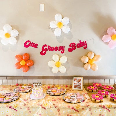 One Groovy Baby Banner, First Birthday Banner, Hippie Baby Birthday ...