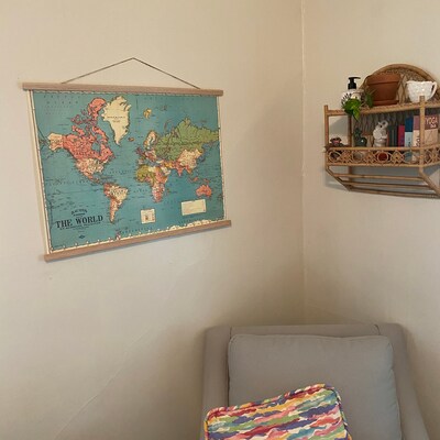 Vintage World Map Chart Poster Print Hanging Chart / Pull Down Style ...