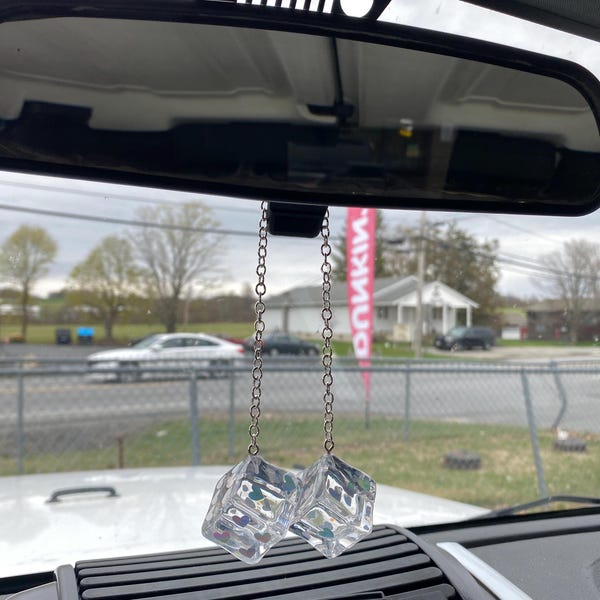 Black Fuzzy Dice With Black Bling Gems and Chain or Cord / Car ...