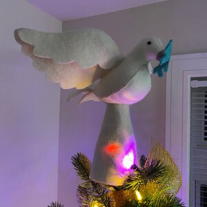 Large Season of Peace Dove Tree Topper, Hand Felted Holiday Bird ...