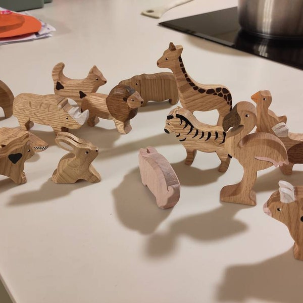 Wooden Toy Barn With Farm Animals | Handmade Natural Wood Playset ...