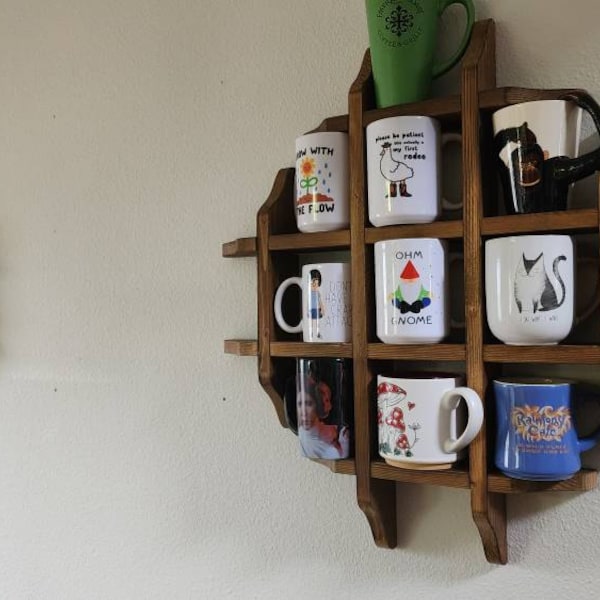 Rustic Wood Coffee Mug Rack: Wall Mounted Tea Cup Display Shelf - Etsy