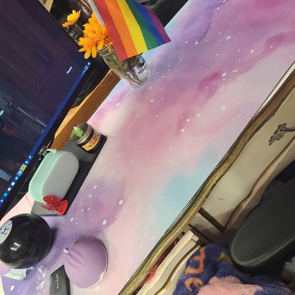 Purple Starry Sky Cute Desk Mat, Large Gaming Mouse Pad Galaxy, Gamer ...