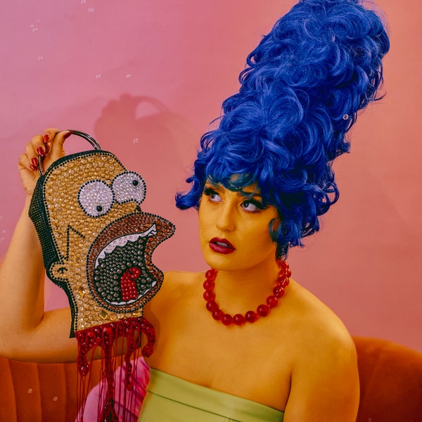 Tall Curly Blue Marge Simpson Style Fun Clown Fantasy Costume Wig ...