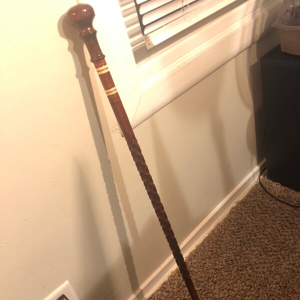 Handmade Wooden Walking Stick With Unique Spiral Design - Artisanal ...