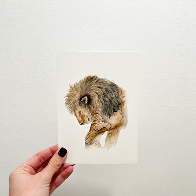 Lion Art Print Father's Day Gift Animal Art Dad and Baby Lion ...