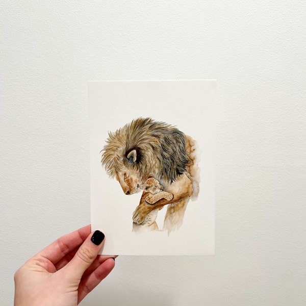 Lion Art Print - Father's Day Gift - Animal Art - Dad and Baby Lion ...