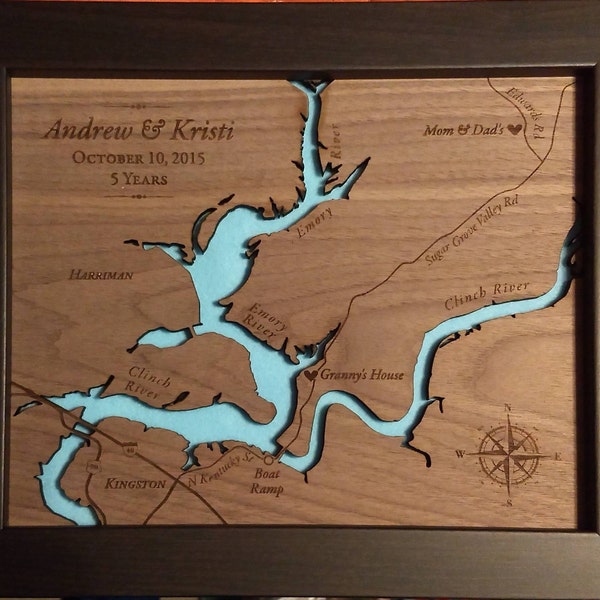 Custom Wood Lake Map Art - YOUR Lake Choice, Unique 5th Anniversary ...