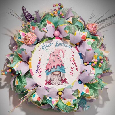 Happy Birthday Wreath Sign, Birthday Gnome, Birthday Decorations ...