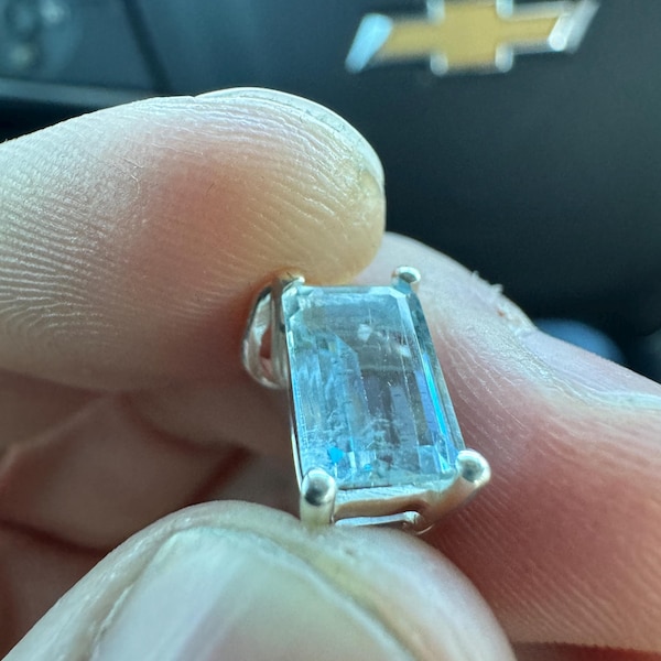 Aquamarine Rectangle Pendant Emerald Cut Aquamarine Pendant Prong Set ...