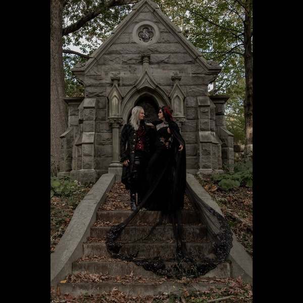 Black Bridal Ballgown With Satin Bodice, Fluffy Tulle Skirt With Long ...