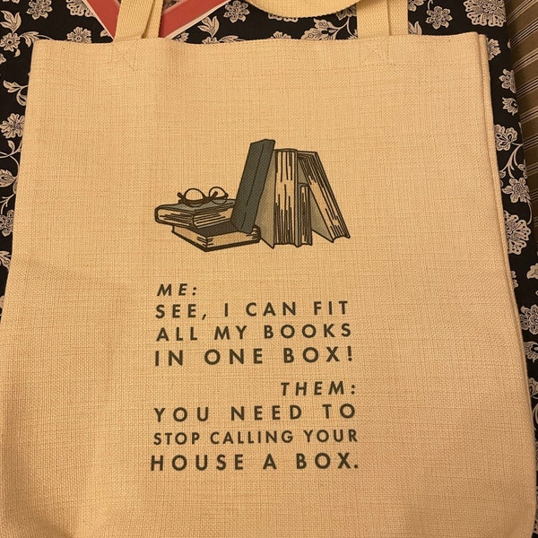 Literary Tote Bag - "i Can Fit All of My Books in One Box " - Funny ...