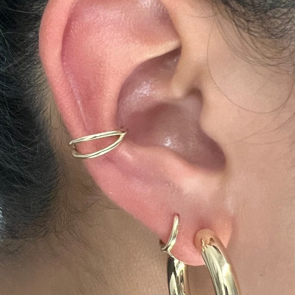 14k Solid Gold Double Row Hinged Hoop Danity Cartilage Ring Nose Ring ...