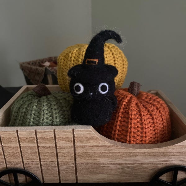 Personalized Felt Halloween Black Cat & Witch Hat, Handmade Wool Felted ...
