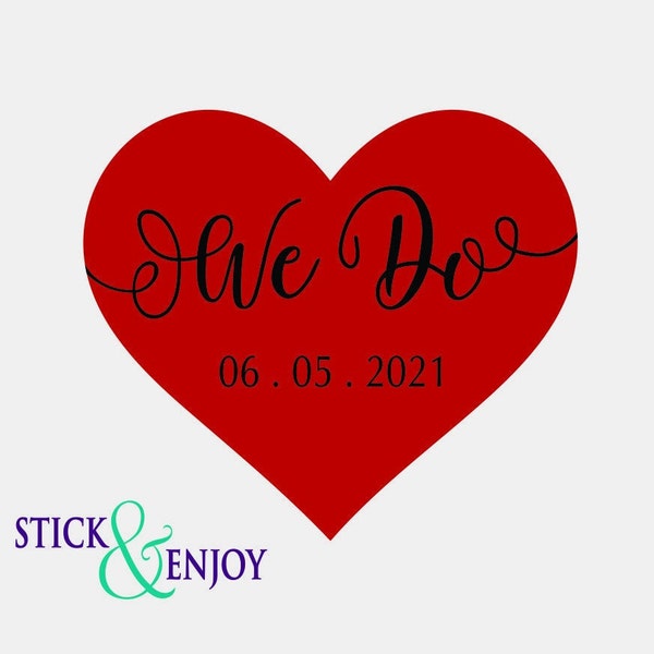 We Do, Heart Stickers, Custom Waterproof Wedding Stickers, Personalized ...