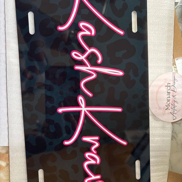 Personalized Front License Plate for Women and Teens, Black Leopard ...