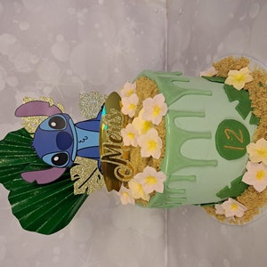 Personalised Stitch Cake Topper With Leafs and Surfboard - Etsy UK